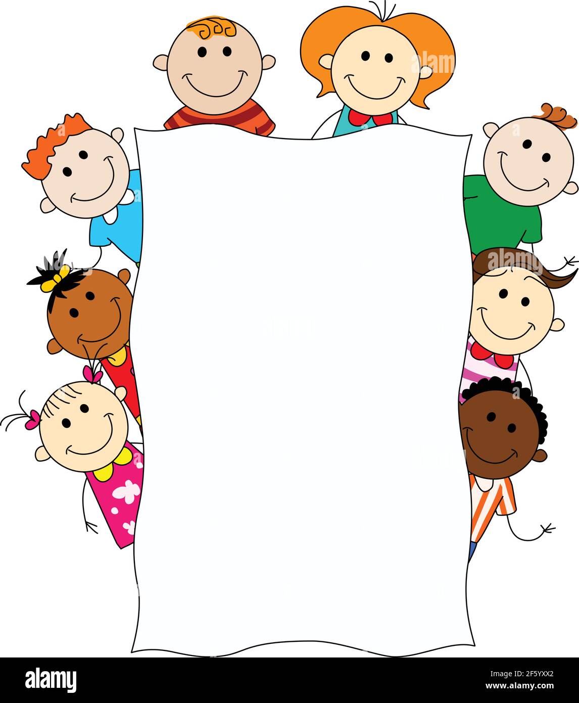 Happy kids banner cartoon stick figure isolated on white background ...