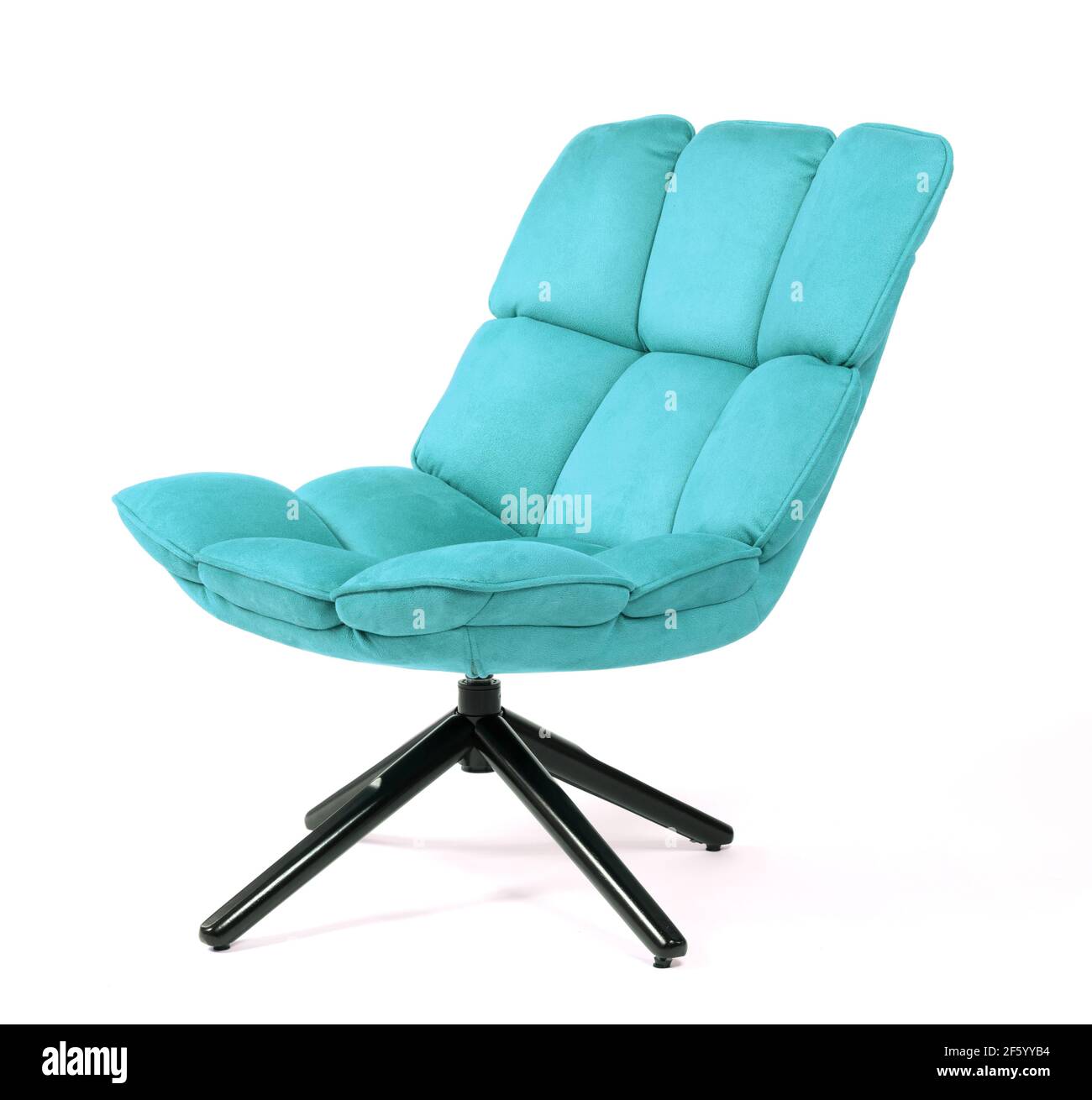 Modern blue suede lounge chair isolated on white background Stock Photo ...