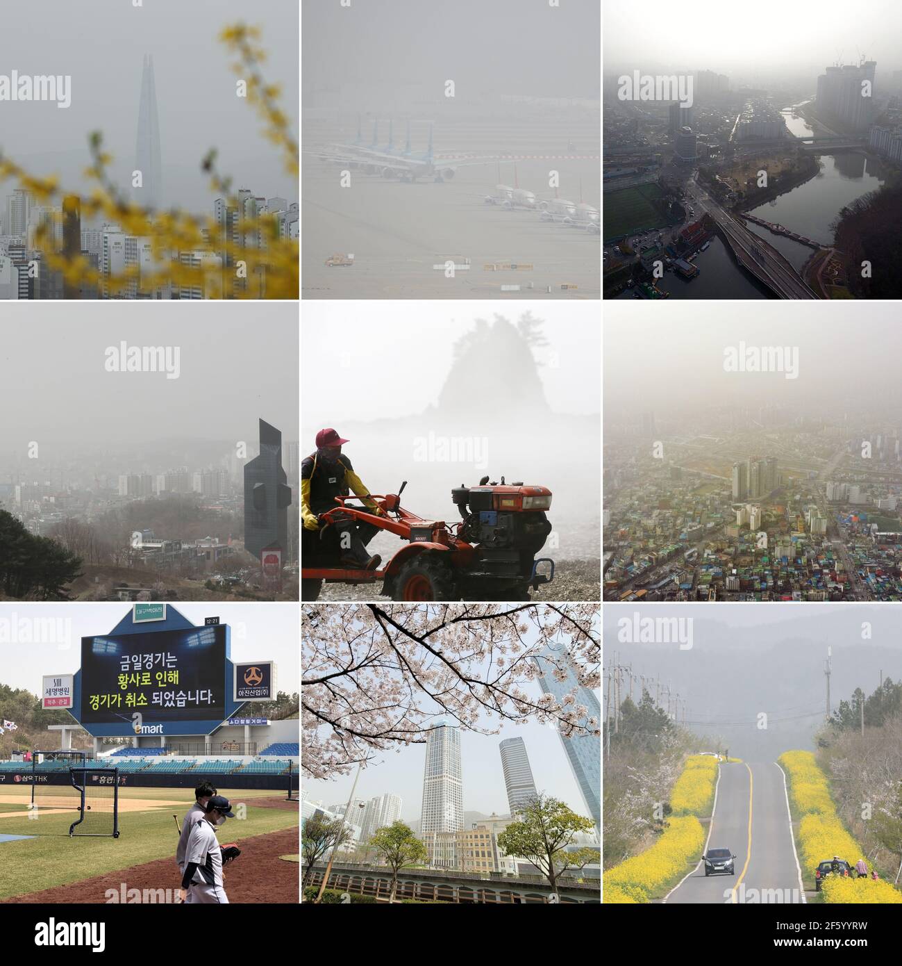 29th Mar, 2021. Worst yellow dust this year This composite photo shows ...