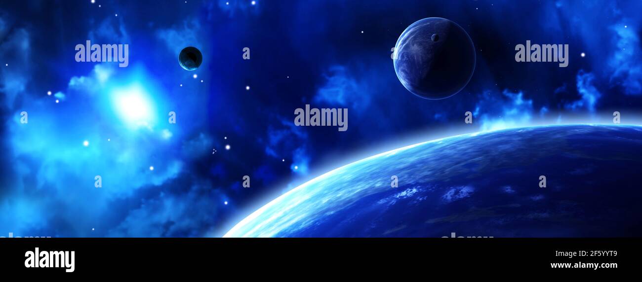 A beautiful space scene with sun, planets and nebula. Elements of this ...