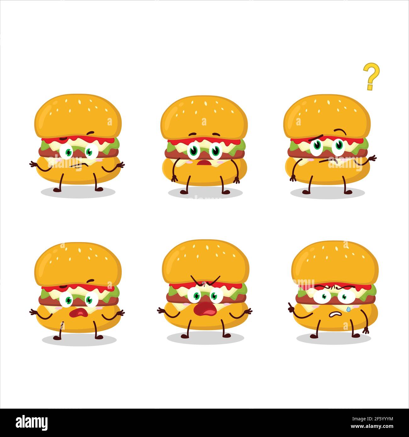 Cartoon character of cheeseburger with what expression. Vector ...