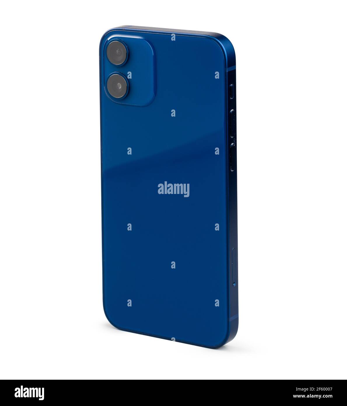 Back view of blue modern smartphone isolated on white background Stock ...