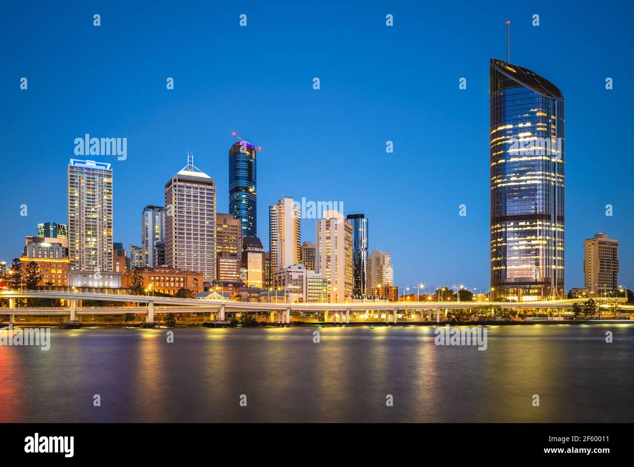 skyline of Brisbane at night, capital of Queensland, Australia Stock ...