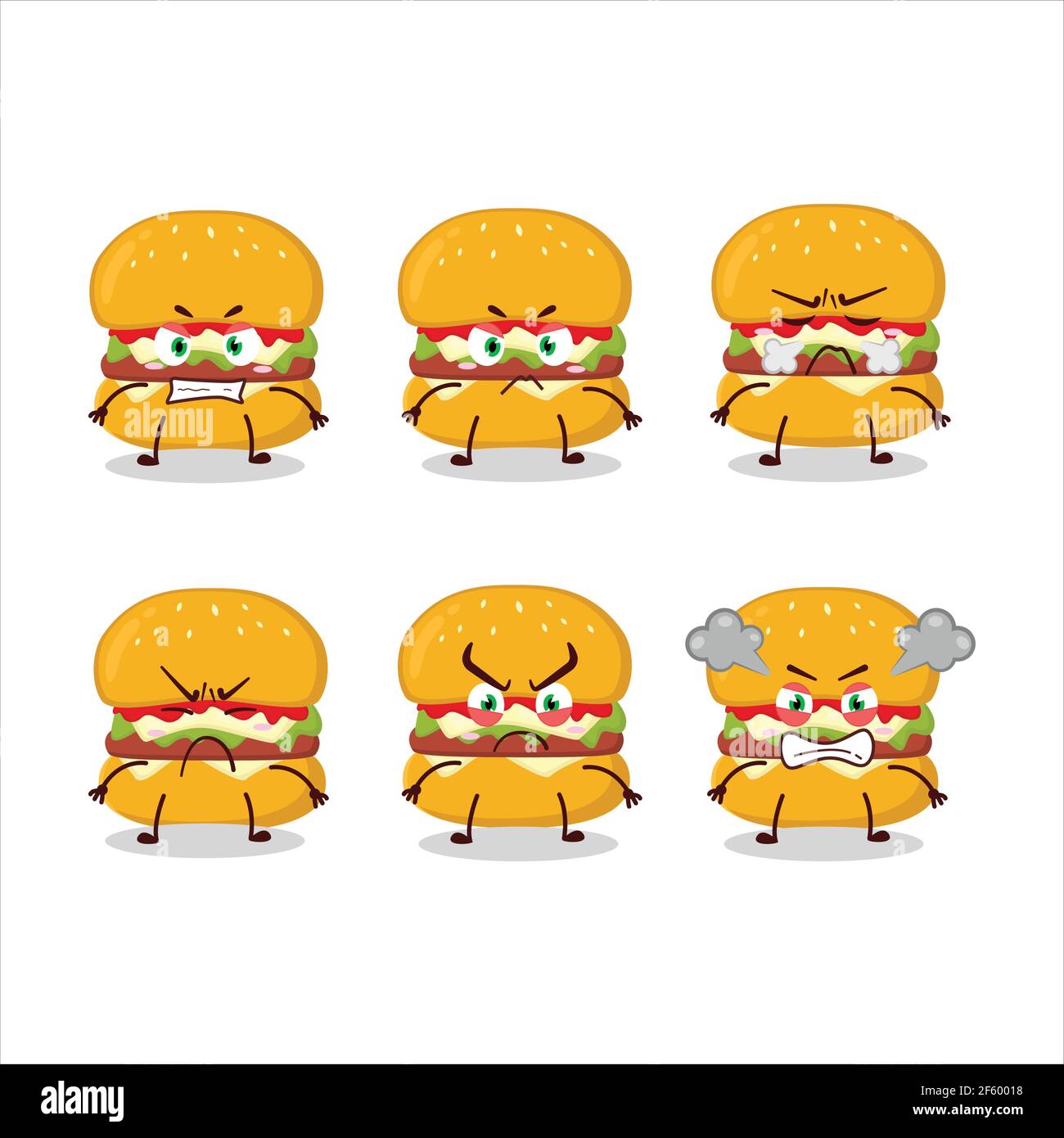 Cheeseburger cartoon character with various angry expressions. Vector ...