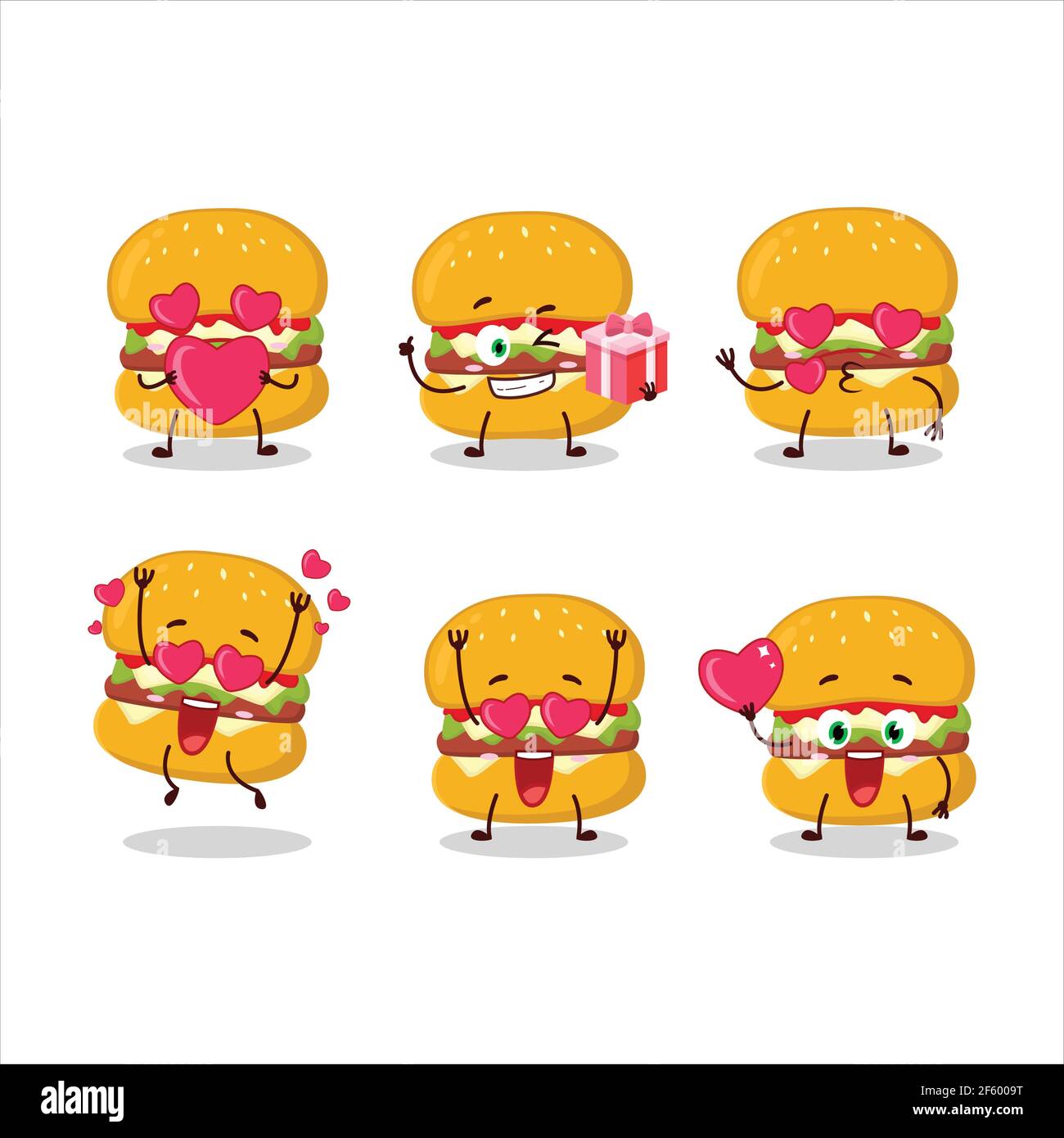 Cheeseburger cartoon character with love cute emoticon. Vector ...