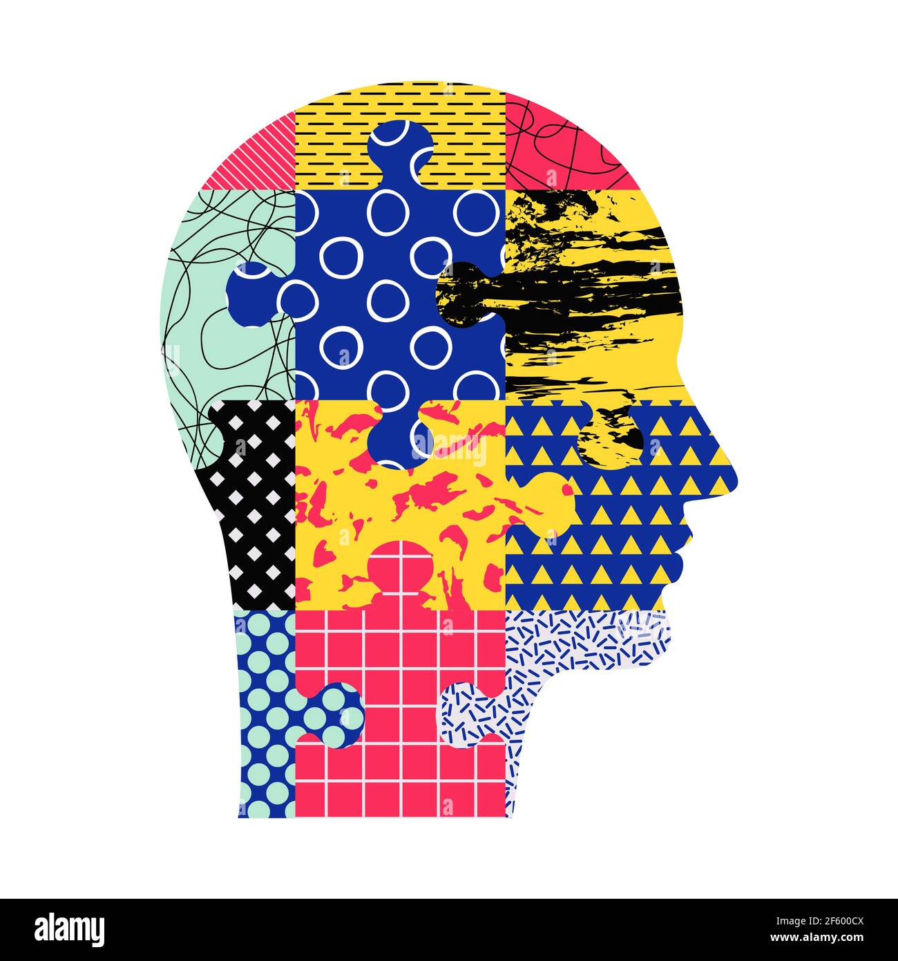 Man head made up of puzzle pieces with textures Stock Vector Image ...