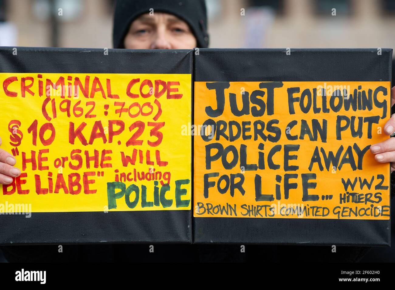 Stockholm, Sweden, March 20, 2021. Hundreds of opponents for covid-19 ...