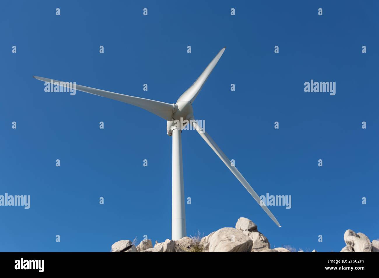 Detailed close up view of a wind turbine; generator, rotor and blade ...
