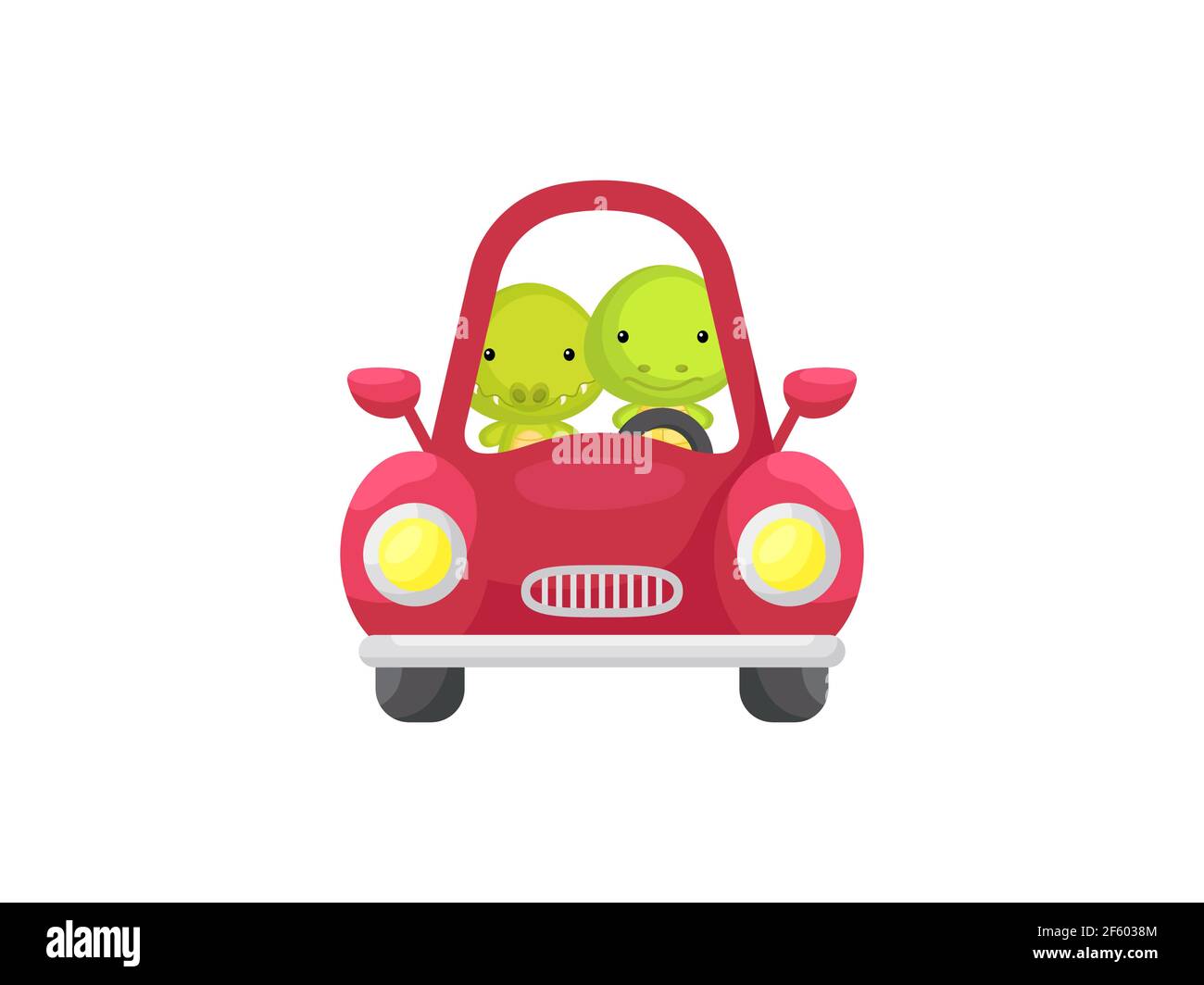 Cute little crocodile and turtle driving red car. Cartoon character for ...