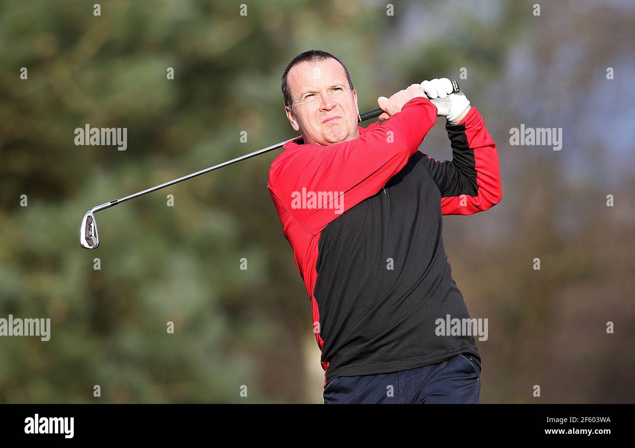 Simon Ledger tees off the 9th at Vale Royal Abbey Golf Club, Cheshire ...