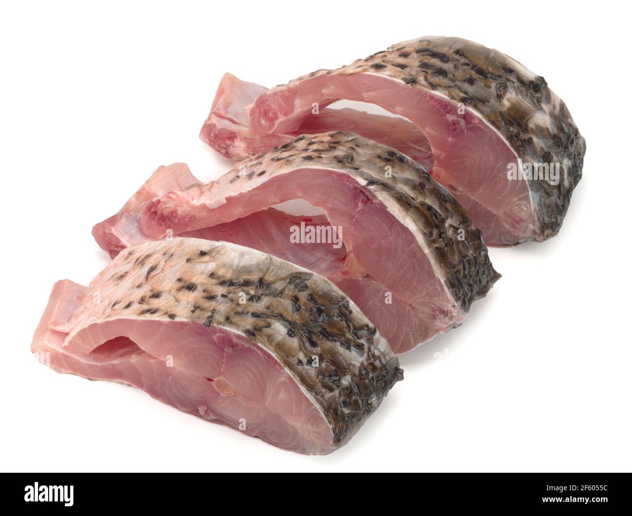 Carp steaks on white background, close up Stock Photo - Alamy