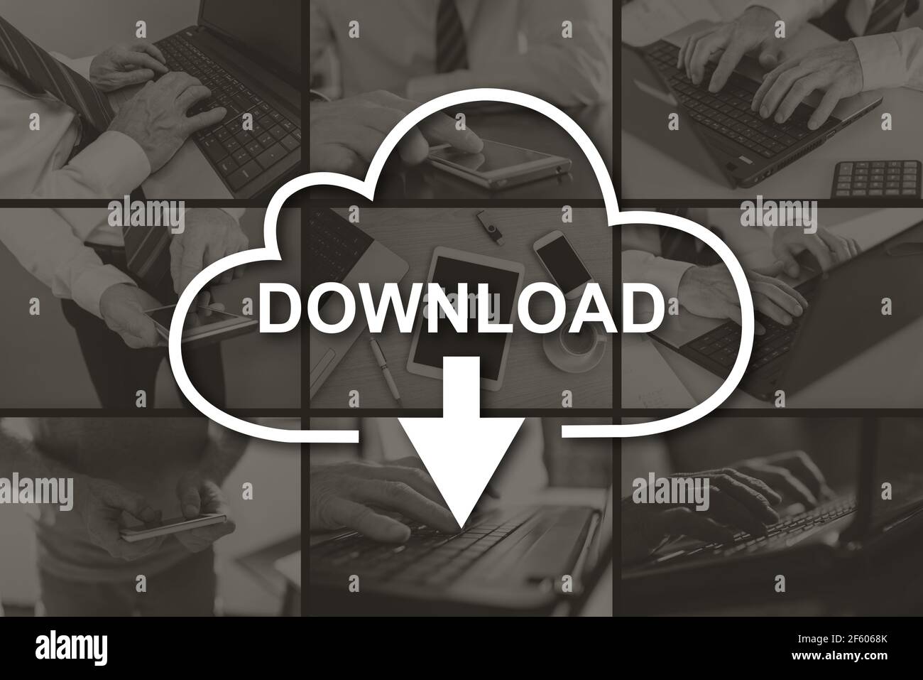 Data download concept illustrated by pictures on background Stock Photo ...