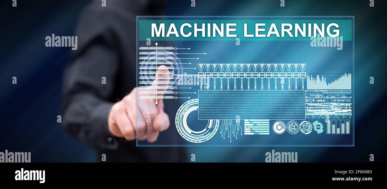 Man touching a machine learning concept on a touch screen with his ...