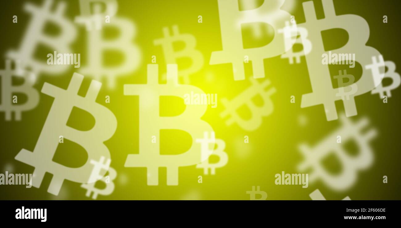 Flying bitcoin logos over lemon yellow background Stock Photo - Alamy