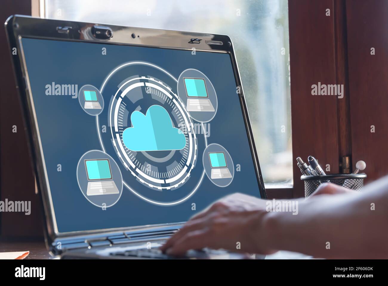 Laptop screen displaying a cloud computing concept Stock Photo - Alamy