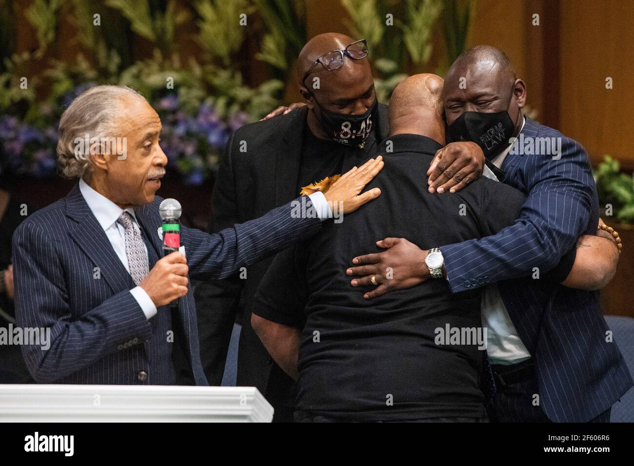 Terrence Floyd, George Floyd's brother is comforted by Al Sharpton, brother Philonise Floyd and ...