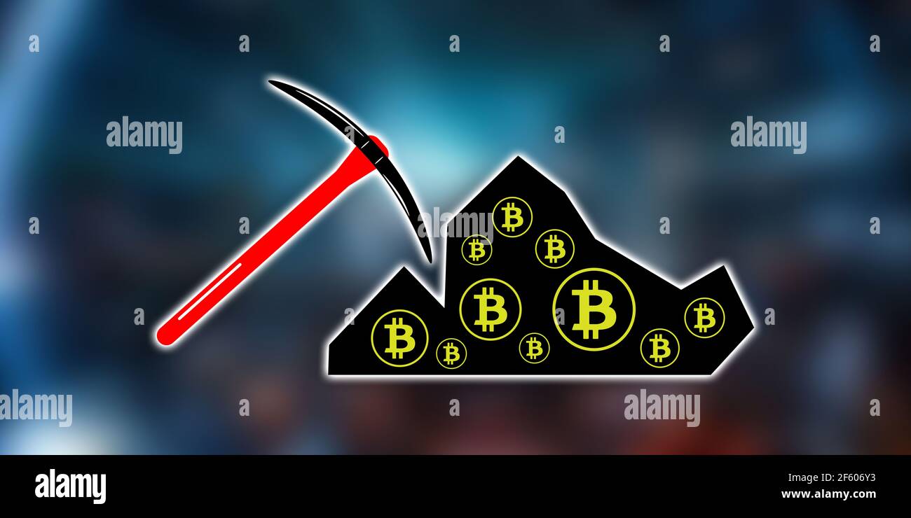 Illustration of a bitcoin mining concept Stock Photo - Alamy