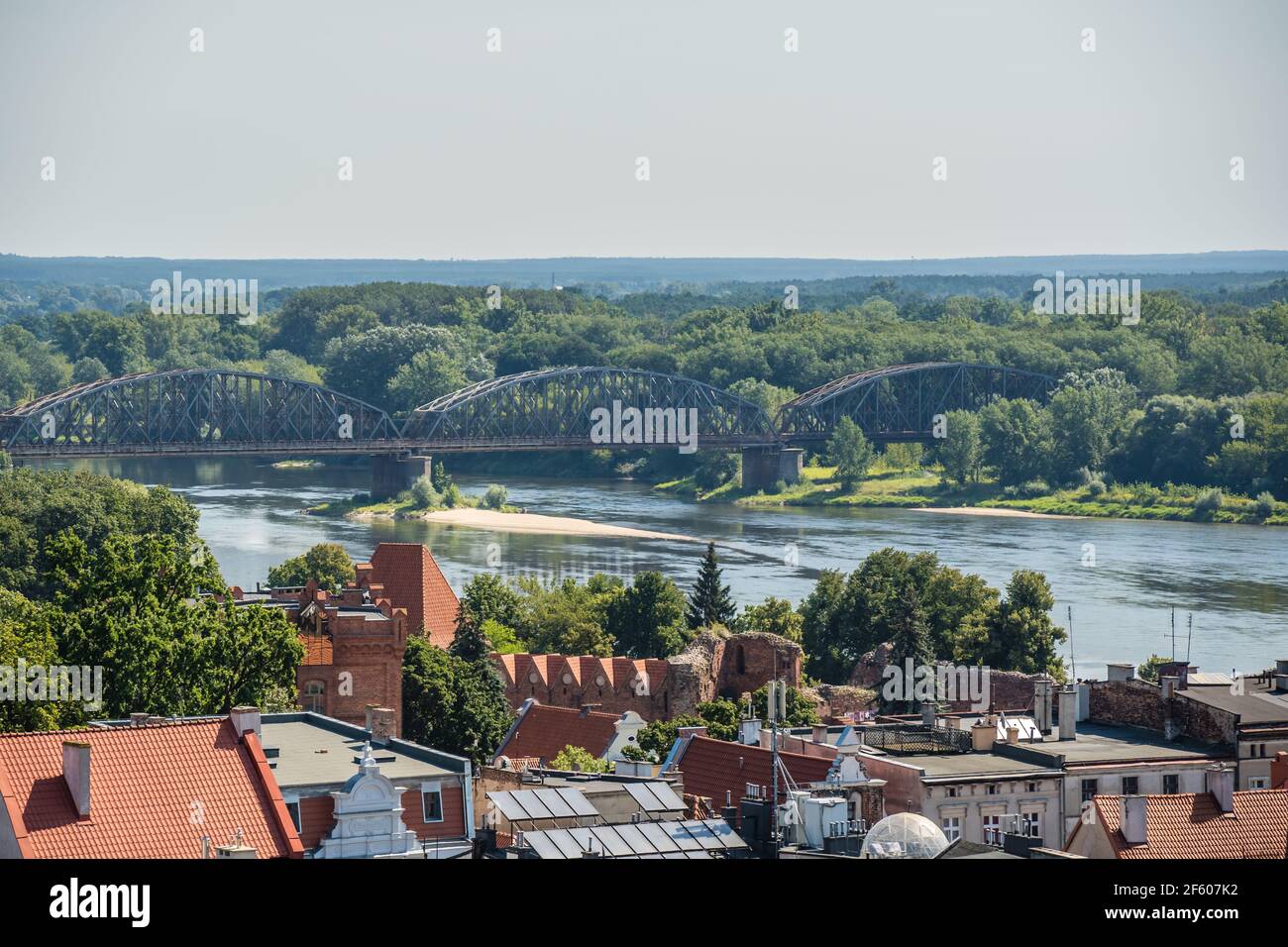 Torun, Poland - August 2020 : Panoramic view of the Arched steel bridge ...