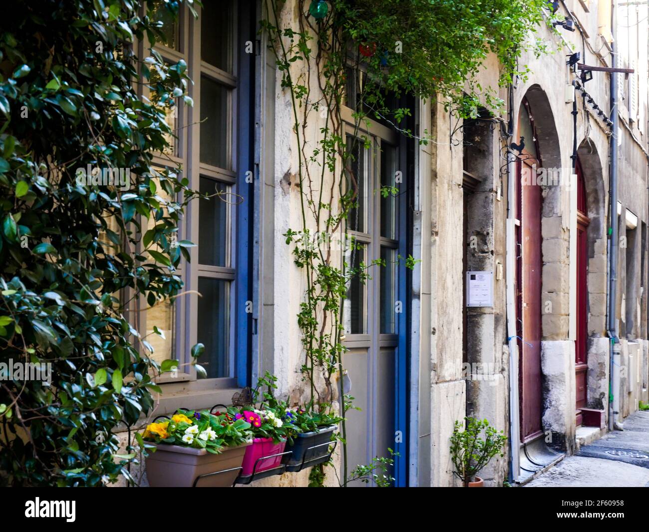 Old facades in the historical center, Valence, Drome, France Stock ...