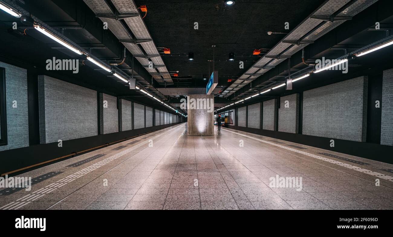 European Subway Station with Perspective, panoramic image Stock Photo ...
