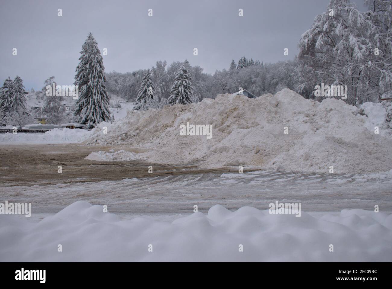 Giant snow heap in Werdenberg in Switzerland 15.1.2021 Stock Photo - Alamy