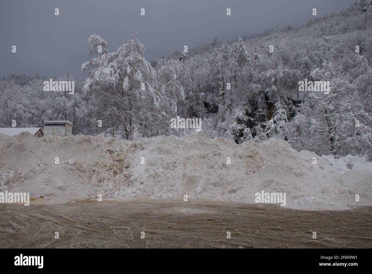 Giant snow heap in Werdenberg in Switzerland 15.1.2021 Stock Photo - Alamy