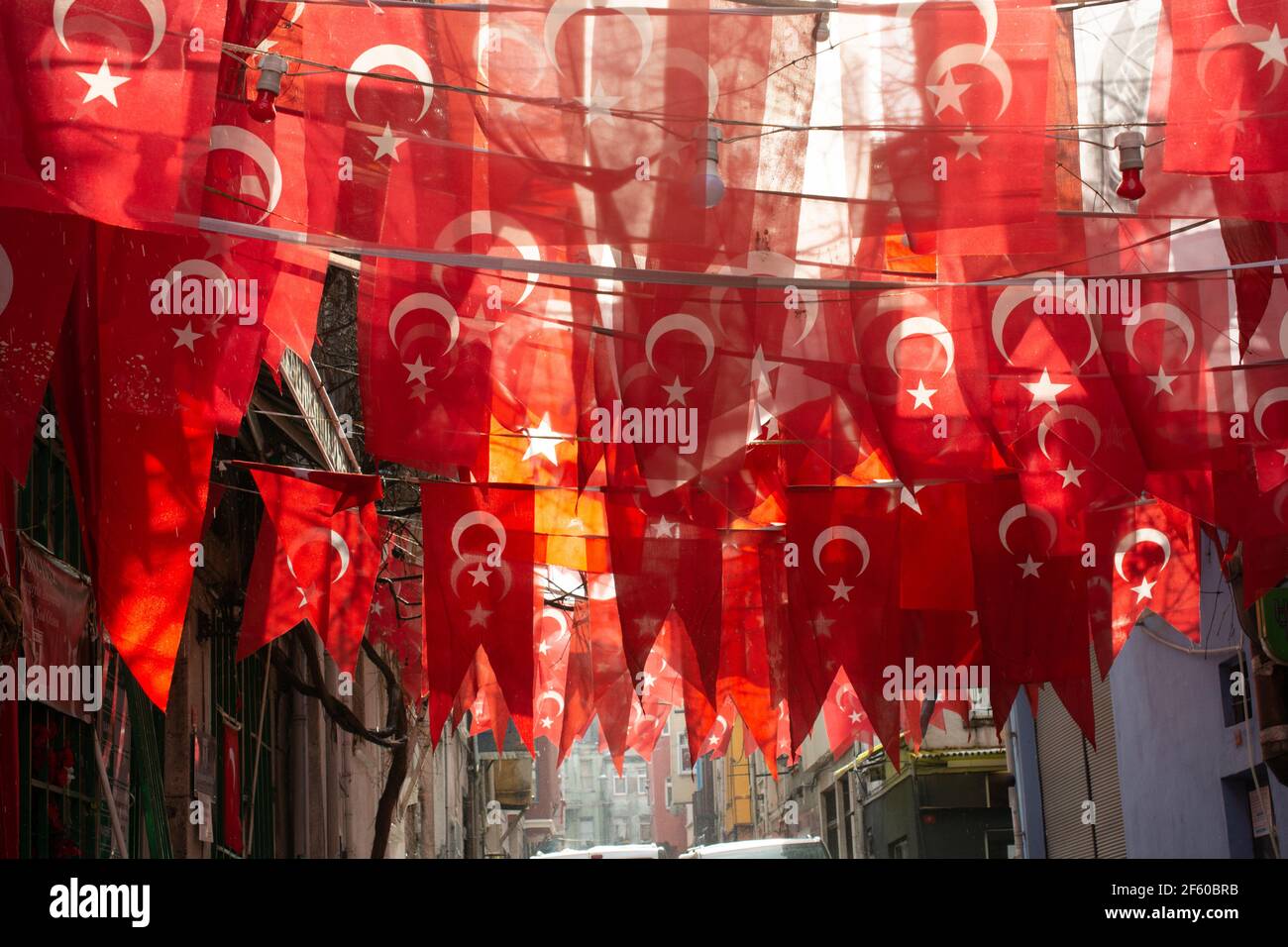 Turkish national flag in open air on a rope Stock Photo - Alamy