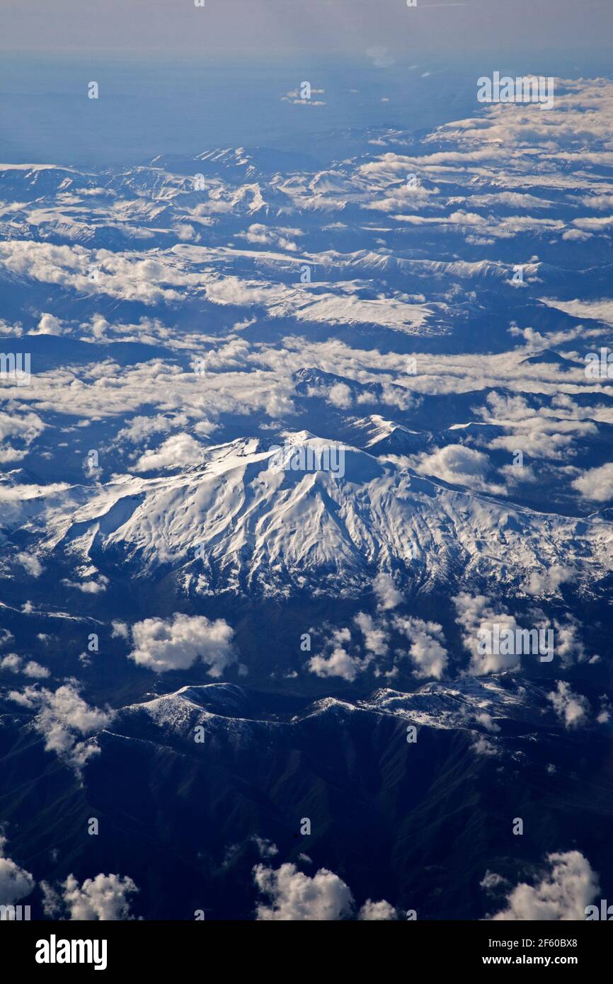 Aerial view of active Volcano Callaqui, Chile (last eruption 1980 Stock ...