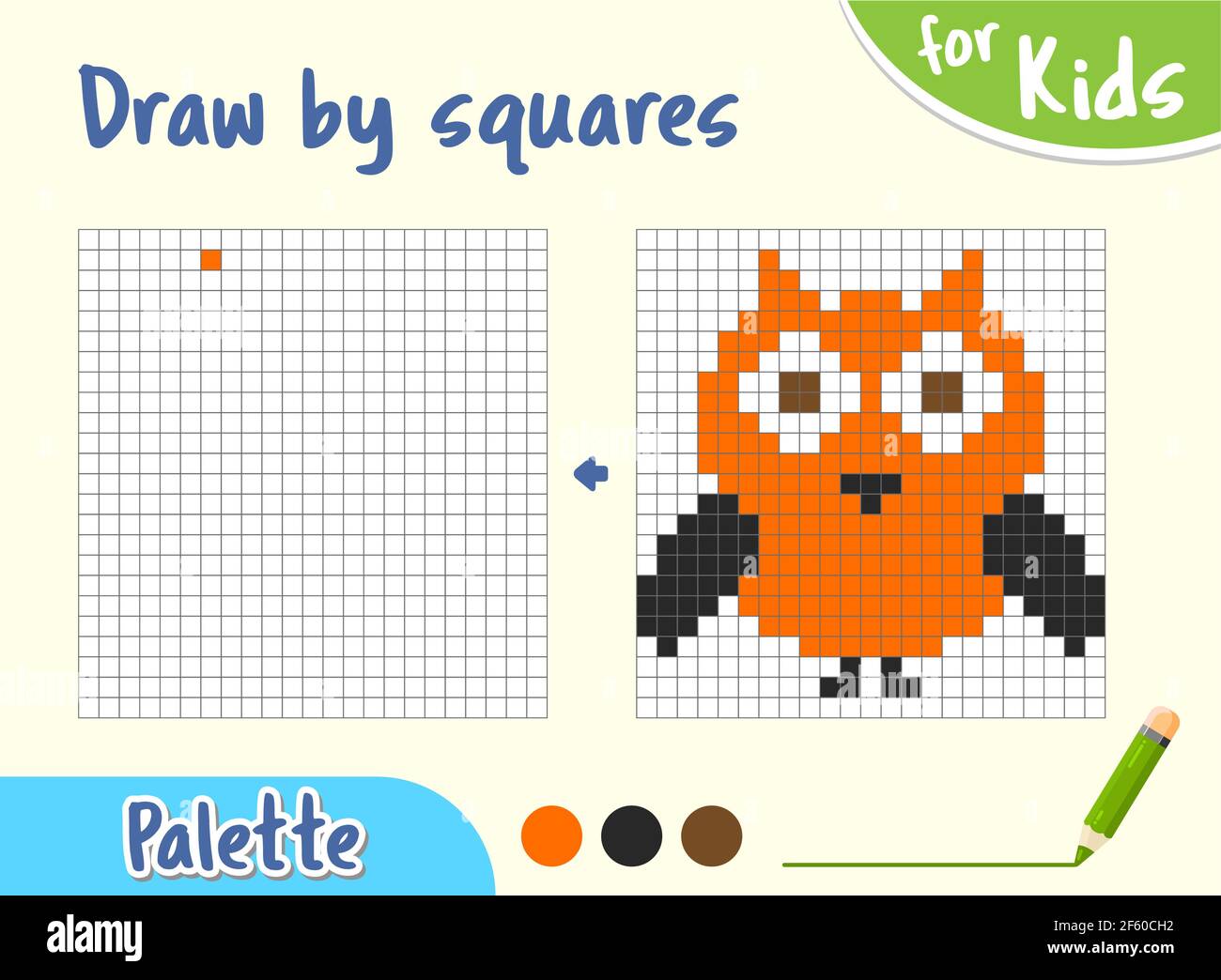 Copy the picture. Game for small children draw an owl by cells. Bird ...