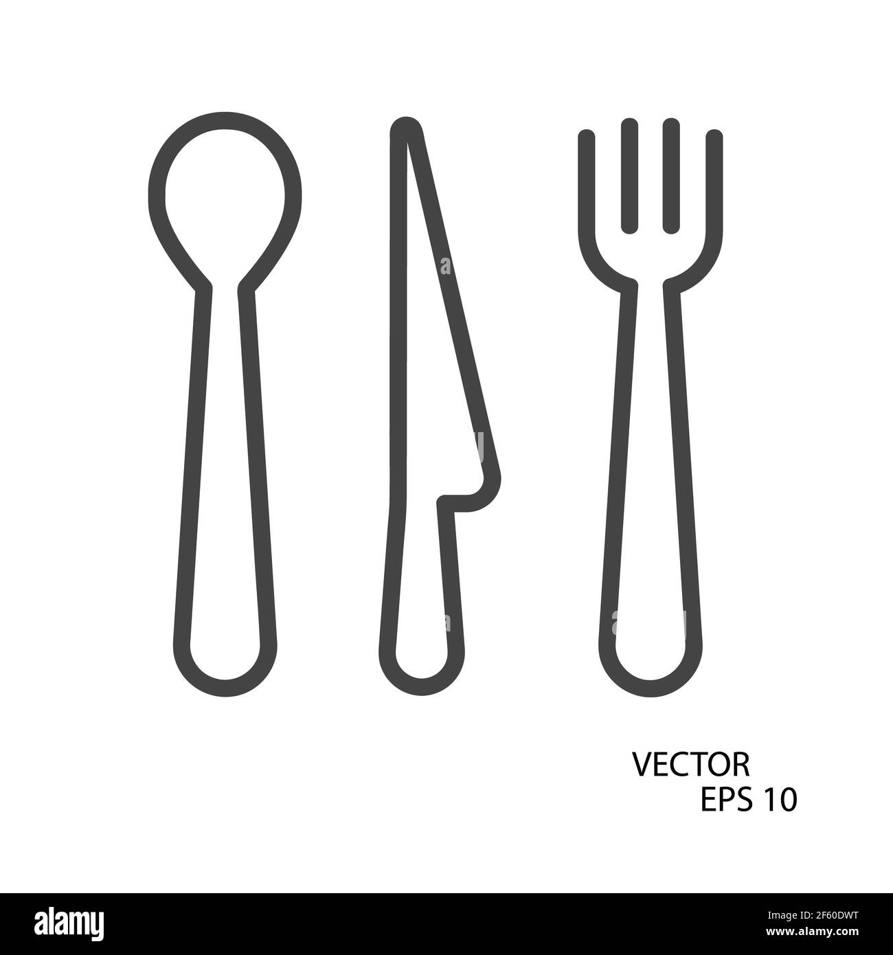 Fork spoon and knife flat icon. Pictogram for web. Line stroke ...