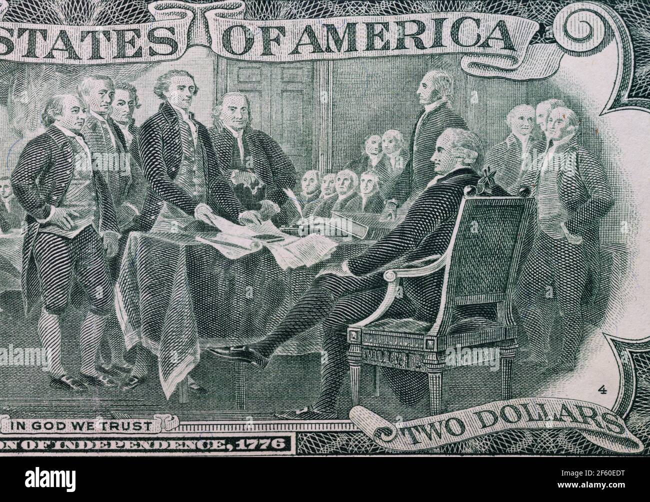 Fragment of reverse of 2 US dollar banknote for design purpose Stock ...