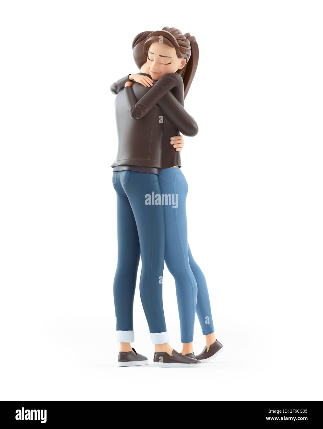 3d cartoon man and woman hugging, illustration isolated on white ...