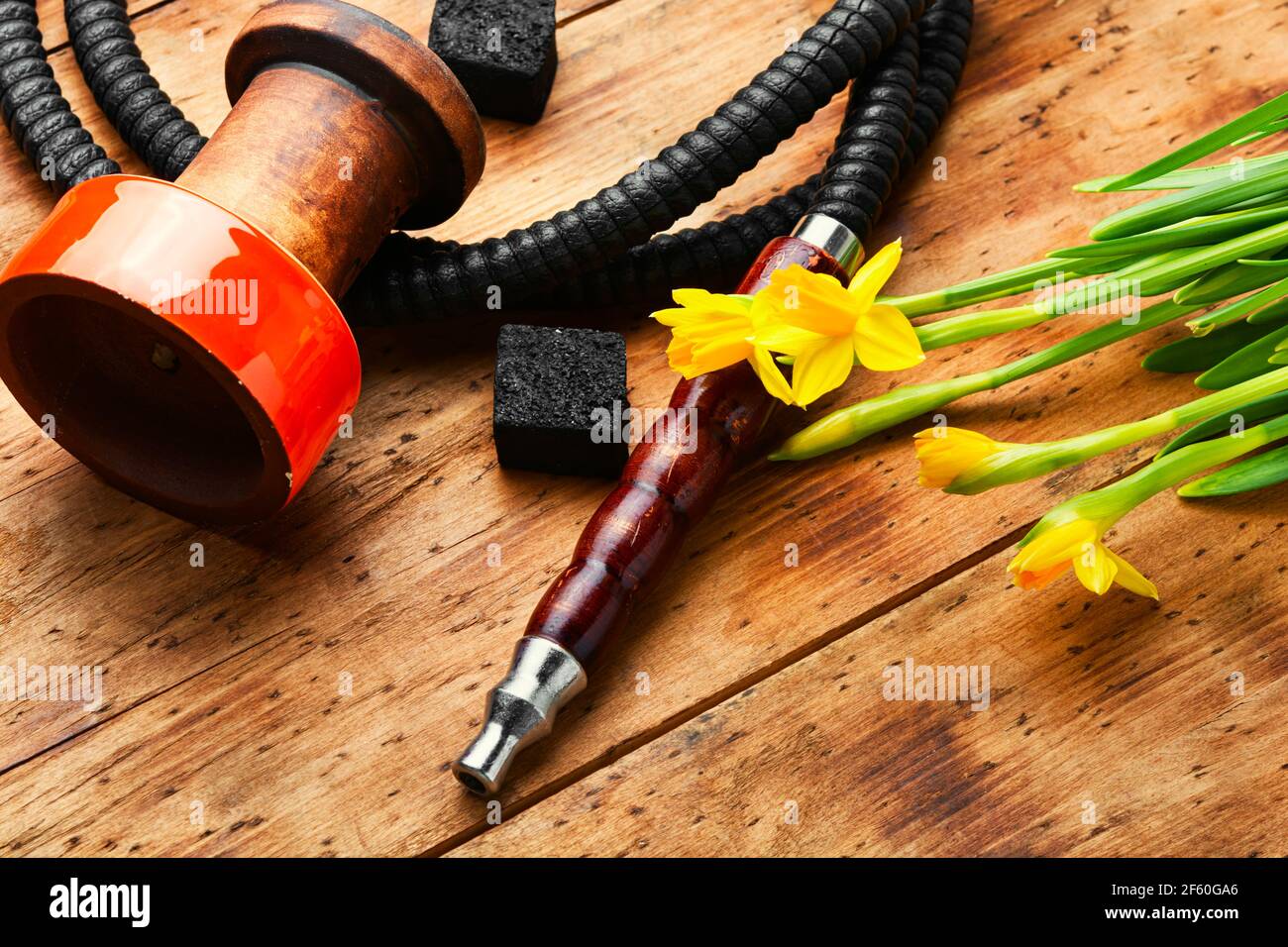 Exotic smoking hookah with hookah tobacco with narcissus aroma Stock ...