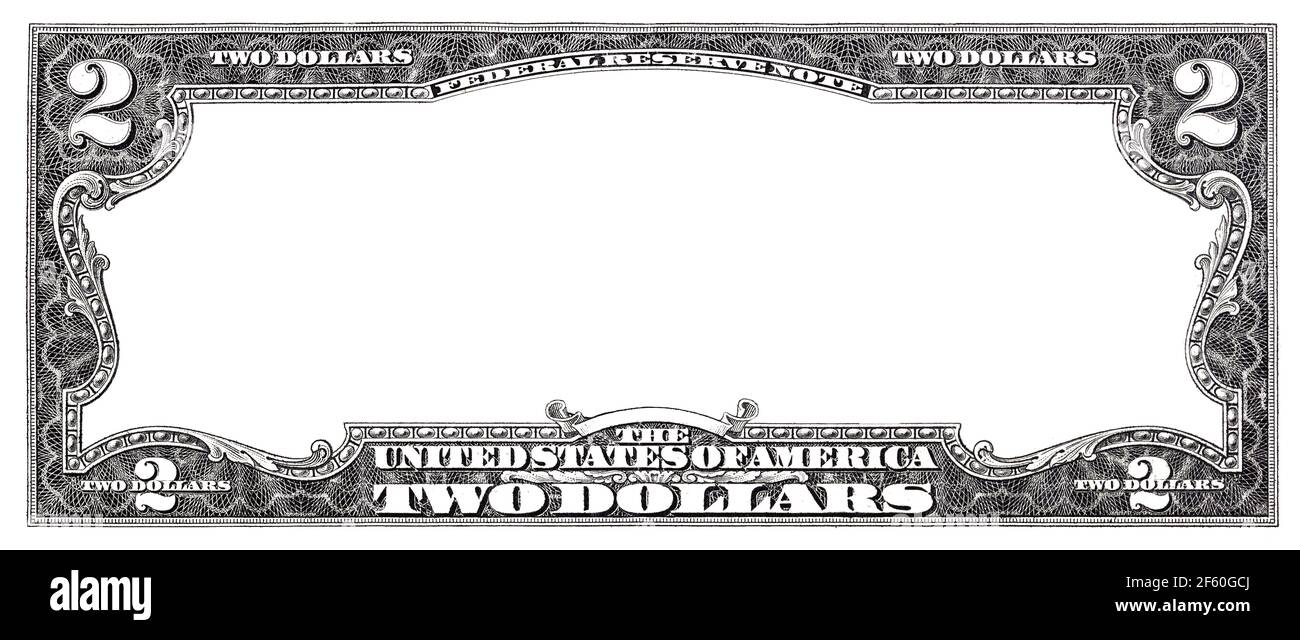 Obverse of 2 US dollar banknote with empty midle area for design ...
