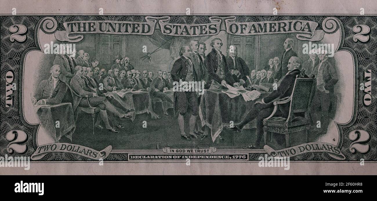 Reverse of 2 US dollar banknote for design purpose Stock Photo - Alamy