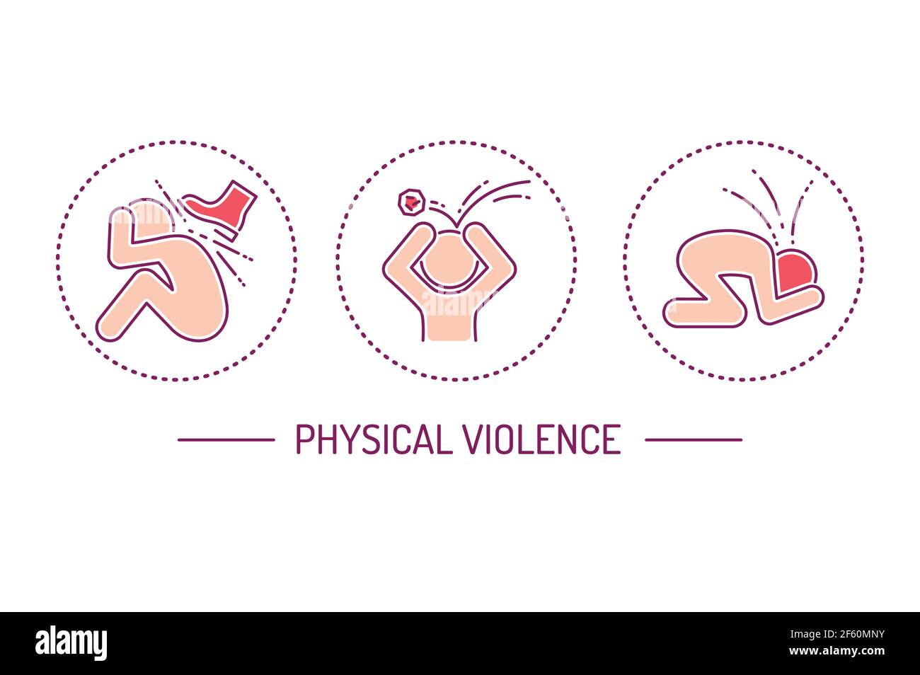 Physical violence color line icons set. Harassment, social abuse and ...