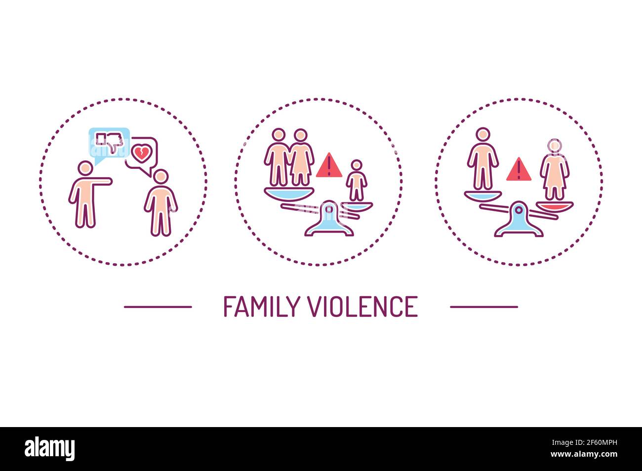 Family violence color line icons concept. Harassment, social abuse and ...
