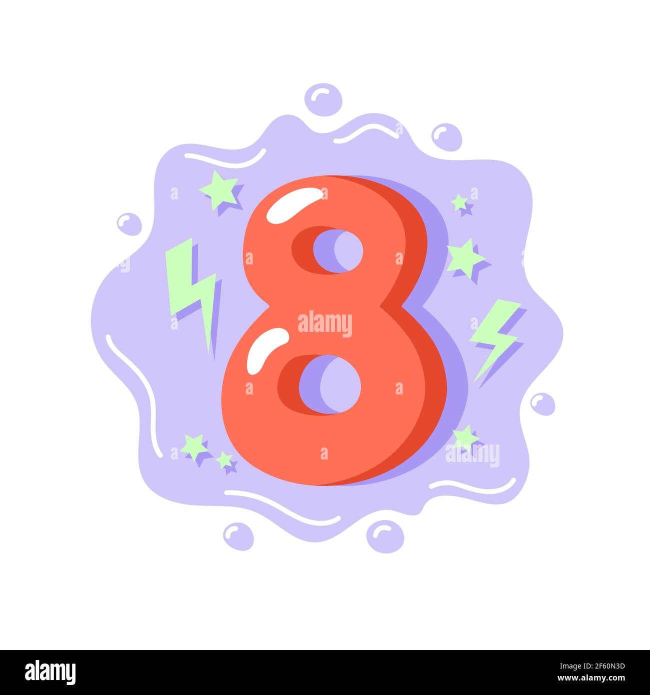 Cartoon number eight for kids, birthday card template. Vector ...