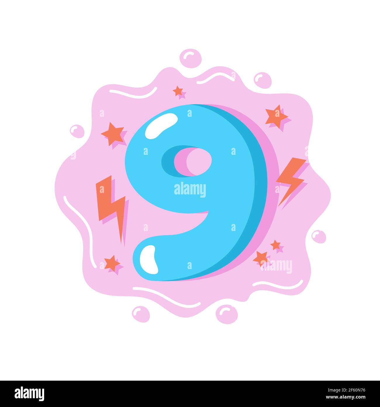 Cartoon number nine for kids, birthday card template. Vector ...