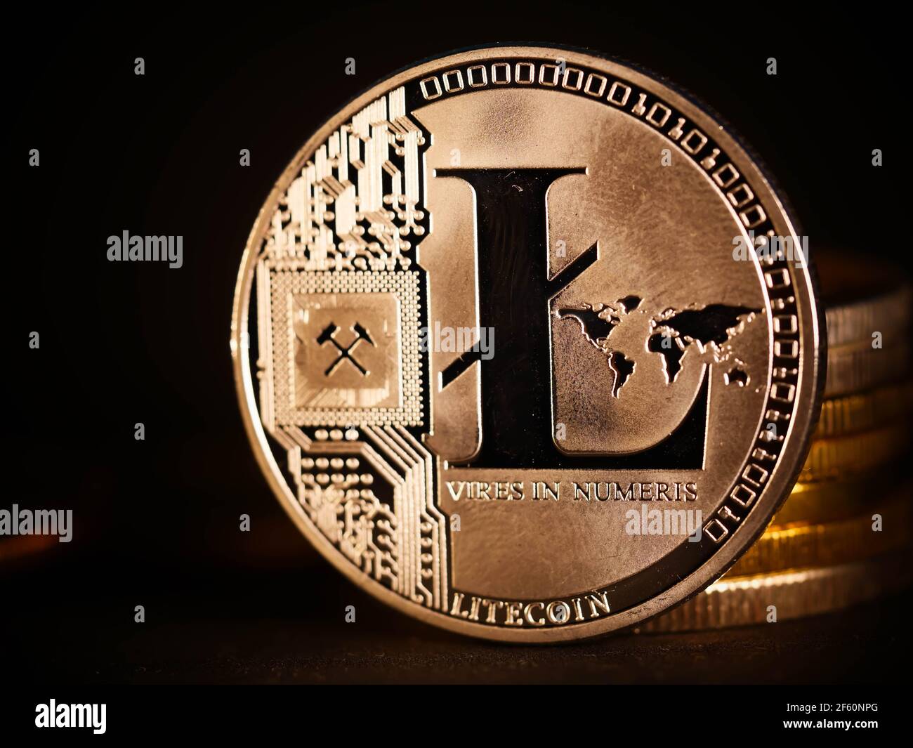 Crypto currency background with various of shiny silver and golden ...