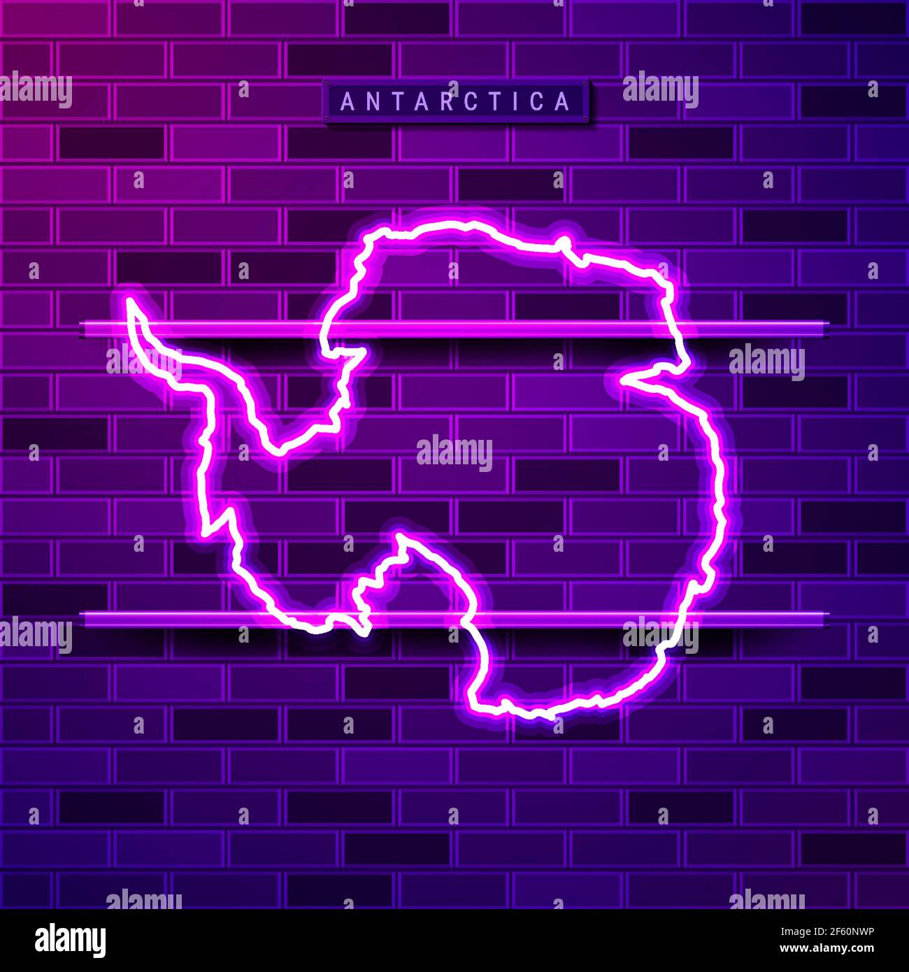 Antarctica map glowing neon lamp sign. Realistic vector illustration ...