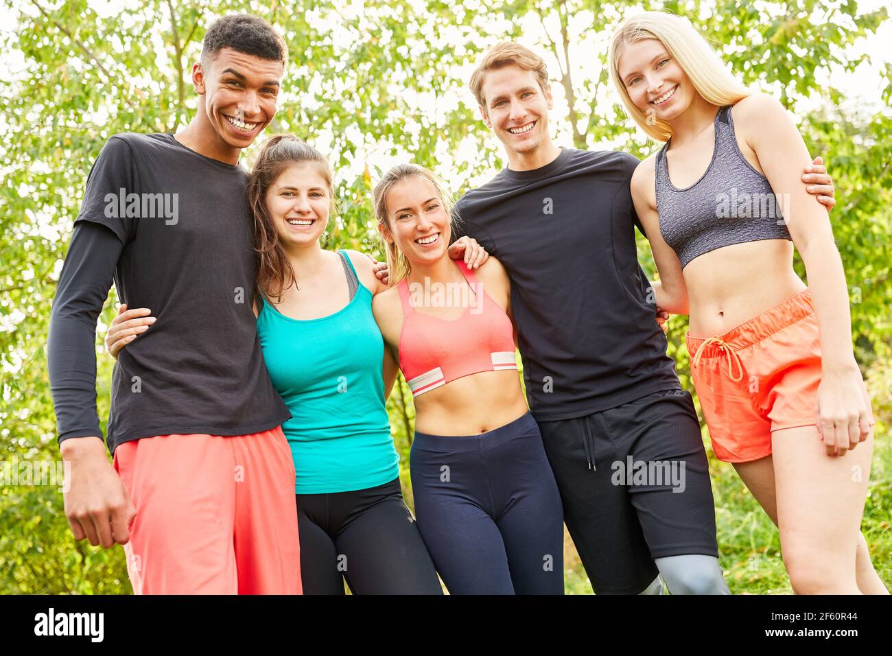 Happy group friends sport fitness team hi-res stock photography and ...