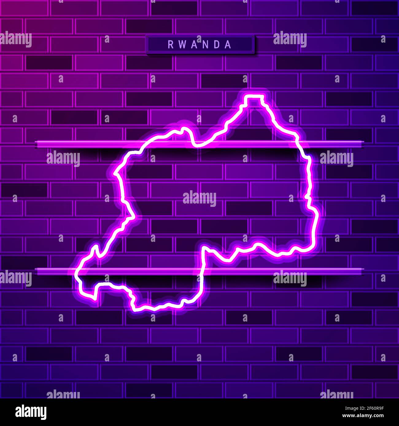 Rwanda map glowing neon lamp sign. Realistic vector illustration ...