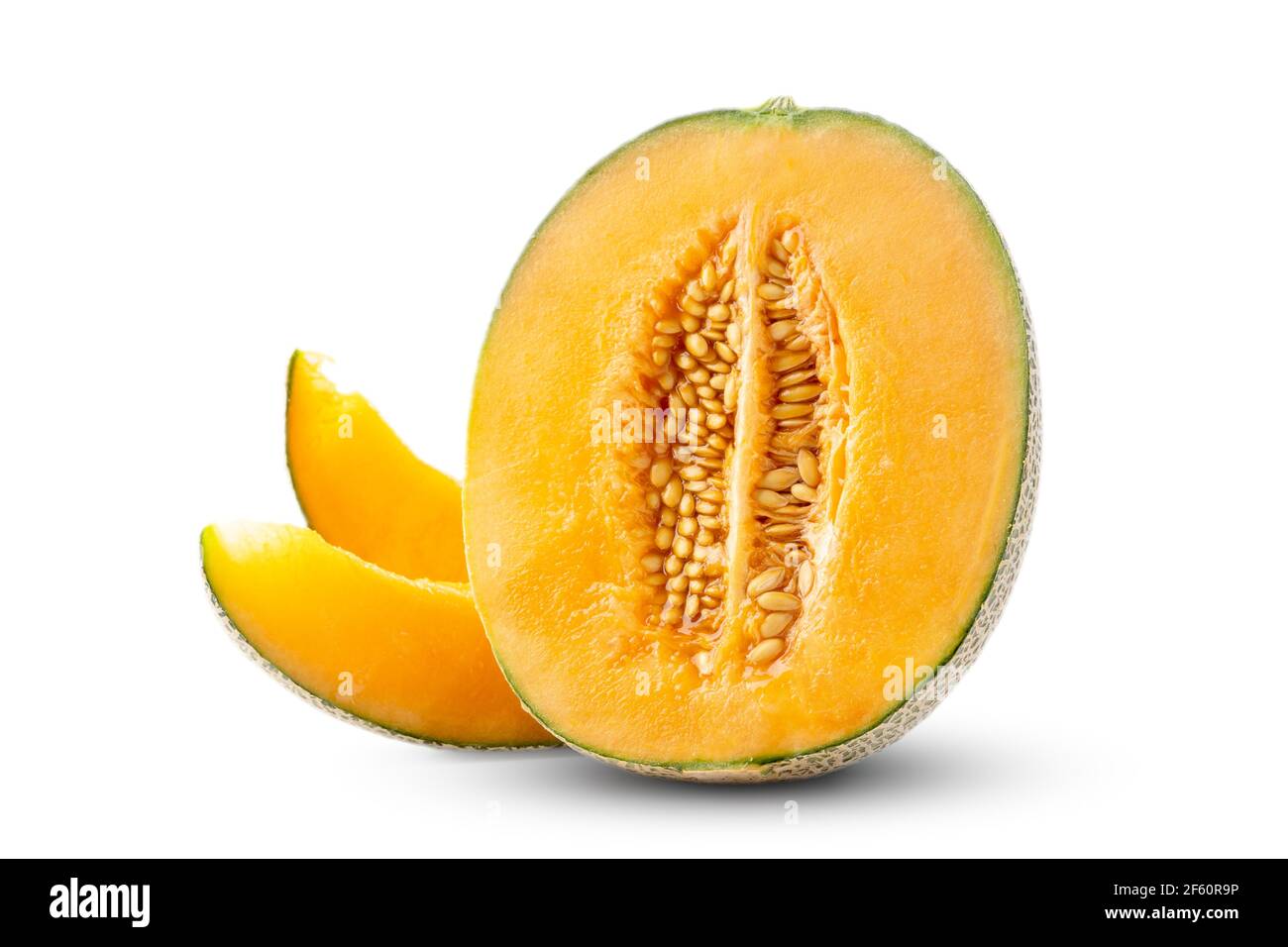 Close up of beautiful tasty sliced juicy cantaloupe melon, muskmelon ...