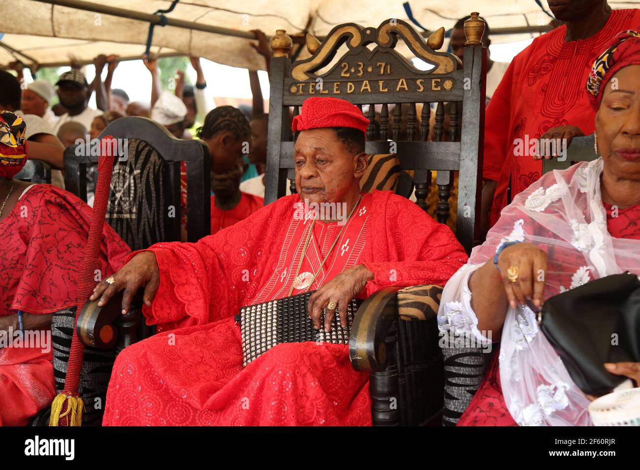 Alaafin of Oyo, Oba Lamidi Adeyemi during the World Sango Festival, Oyo ...