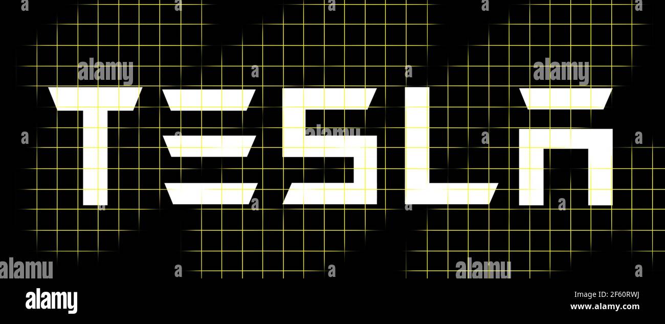 Illustration of wordings with the Tesla symbol Stock Photo - Alamy
