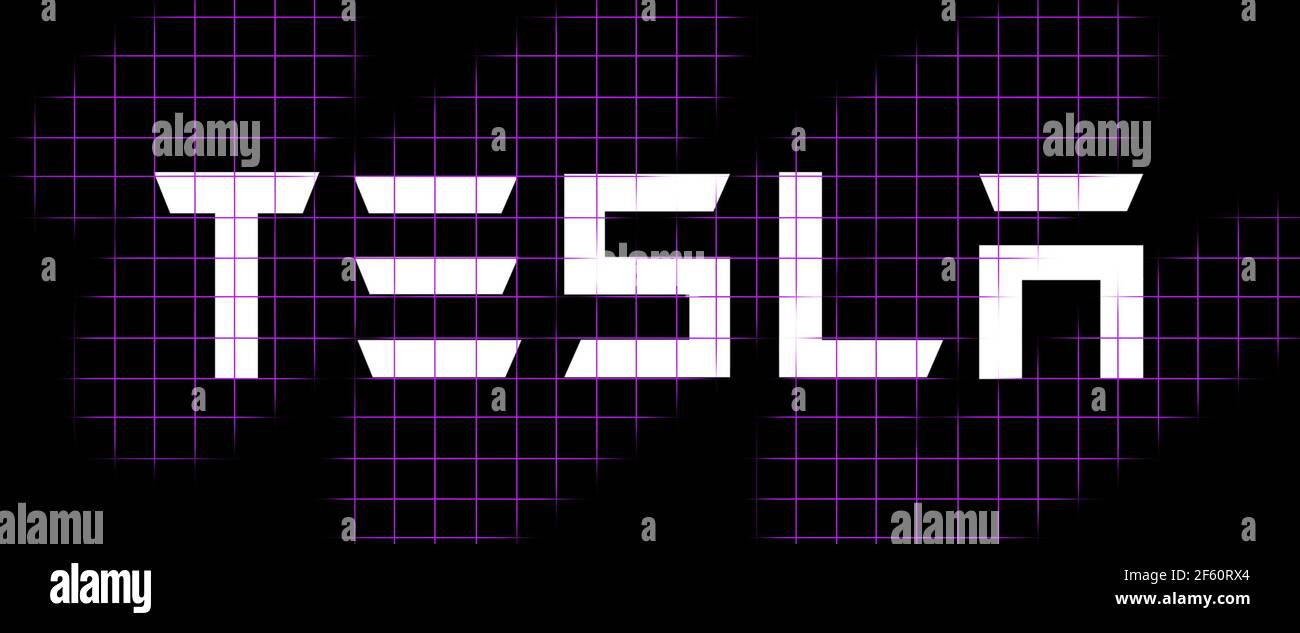 Illustration of wordings with the Tesla symbol Stock Photo - Alamy