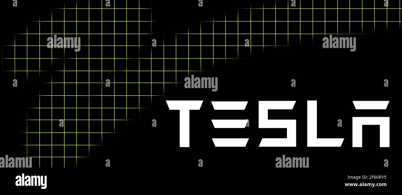 Illustration of wordings with the Tesla symbol Stock Photo - Alamy