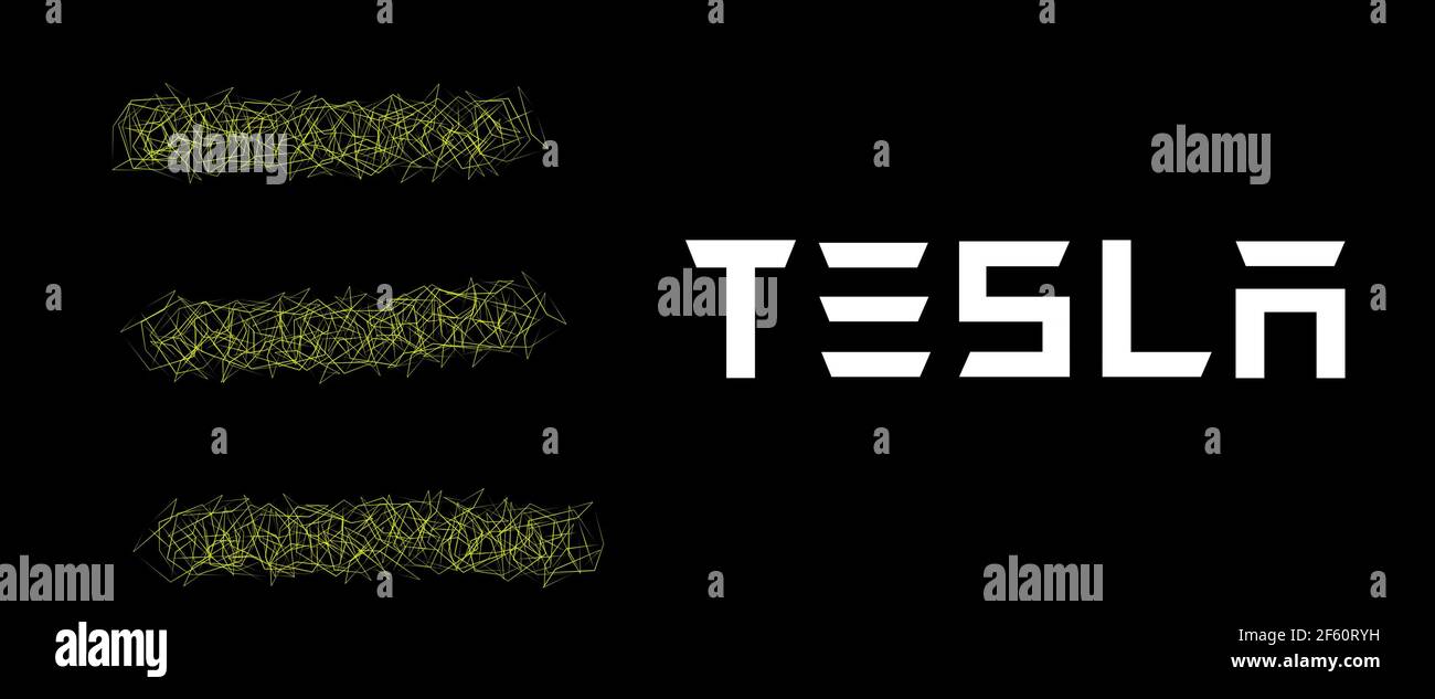 Illustration of wordings with the Tesla symbol Stock Photo - Alamy