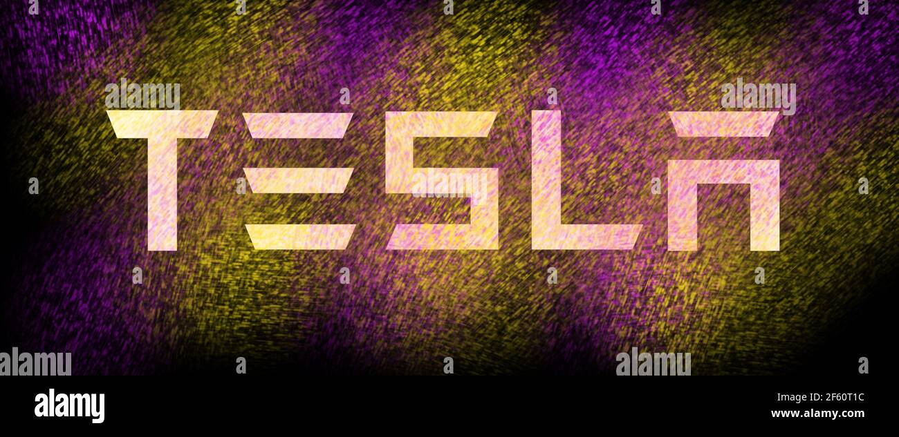 Illustration of wordings with the Tesla symbol Stock Photo - Alamy